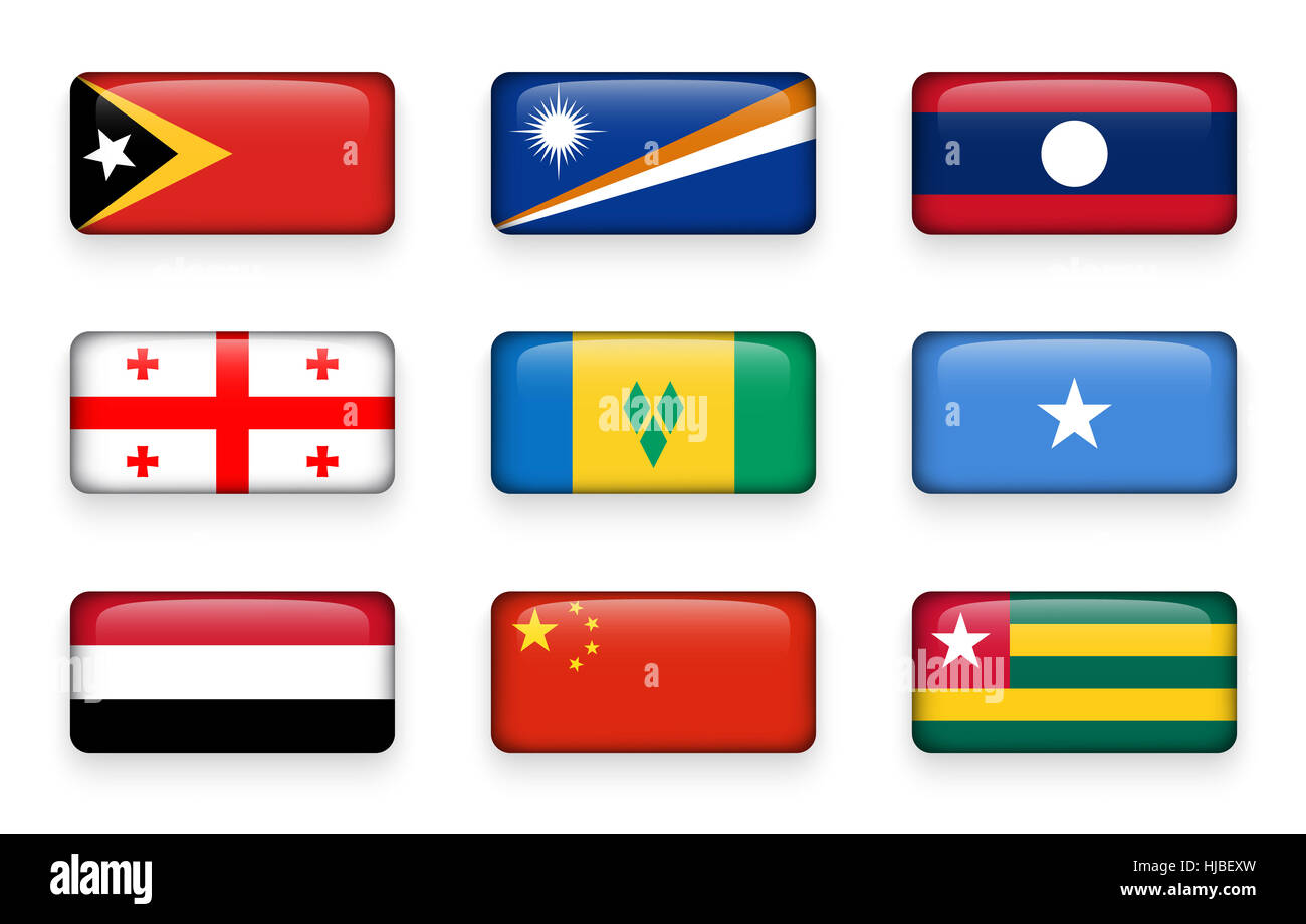Set of world flags rectangle buttons ( East Timor . Marshall Islands ...