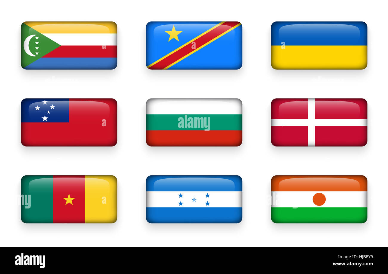 Set of world flags rectangle buttons ( Comoros . Democratic Republic of ...