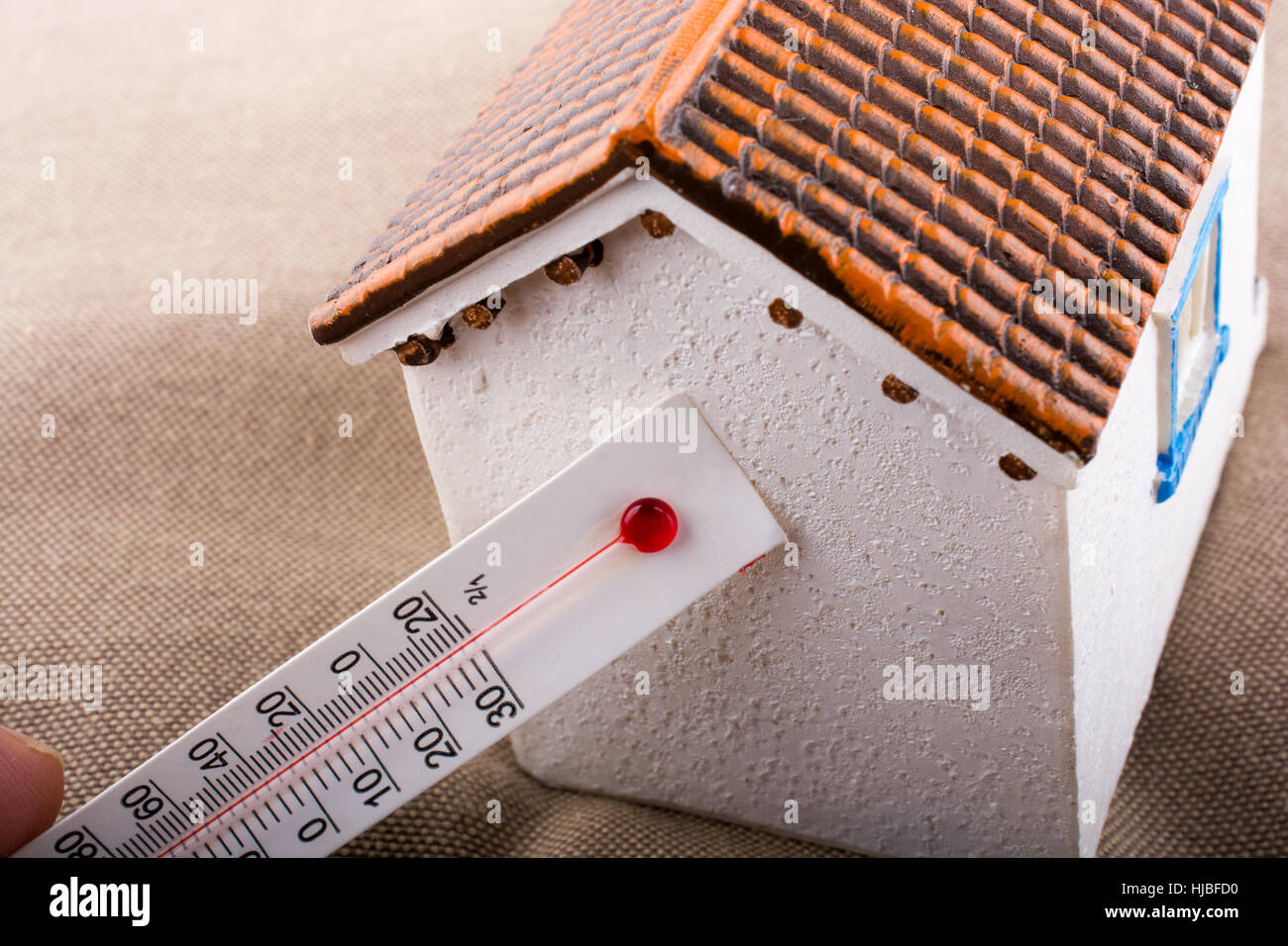 Thermometer measuring temperature by a little model house Stock Photo ...