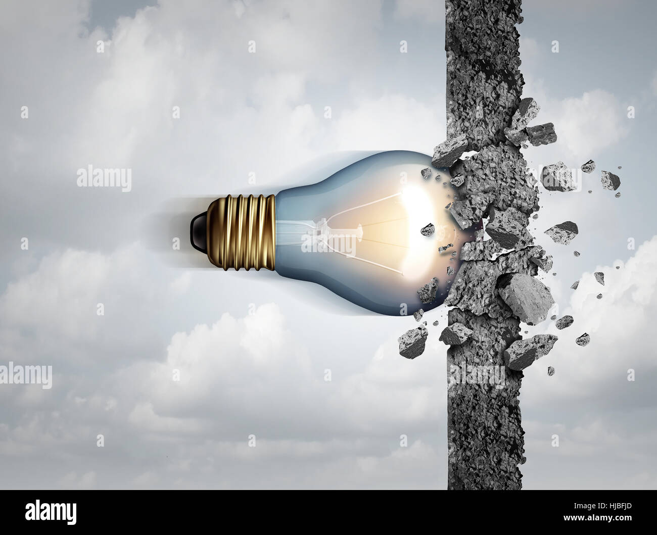 Power of ideas and unlimited creative strength as a light bulb breaking ...