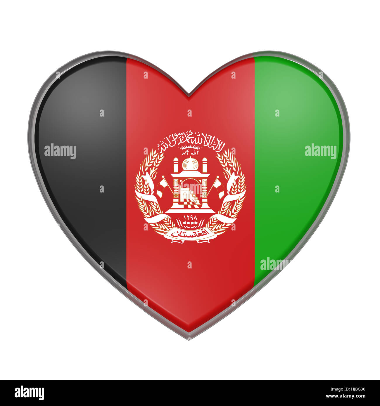 3d rendering of an Afghanistan flag on a heart. White background Stock ...