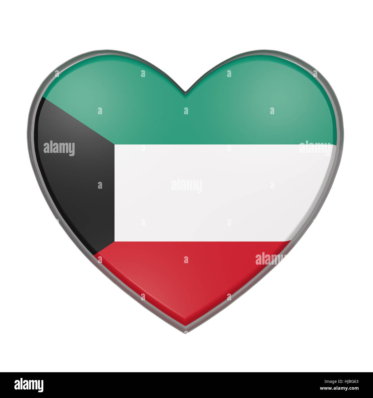 3d rendering of a Kuwait flag on a heart. White background Stock Photo ...