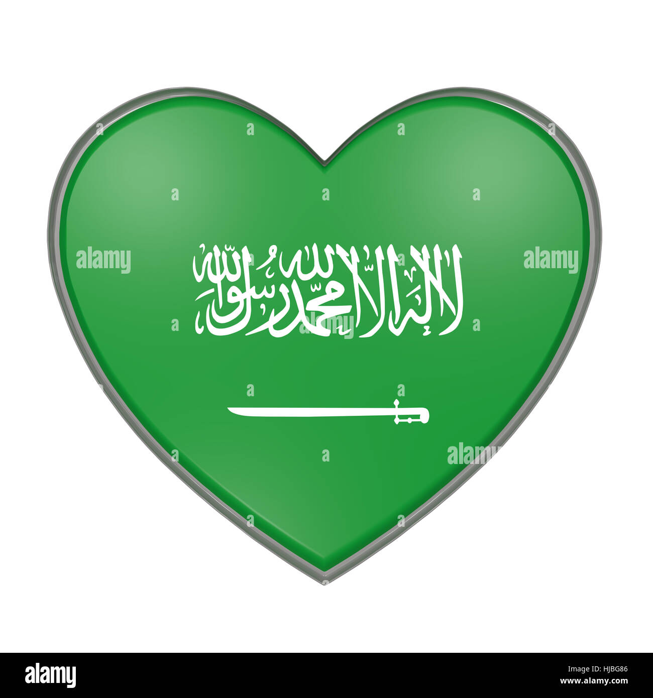 3d rendering of a Saudi Arabia flag on a heart. White background Stock ...