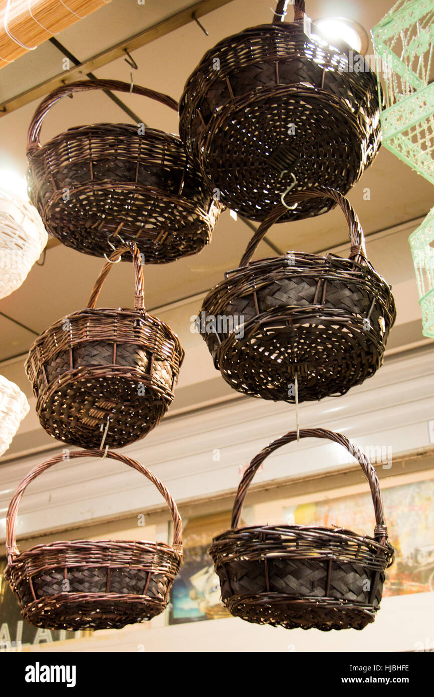 Empty wicker baskets are for sale in a market place Stock Photo - Alamy