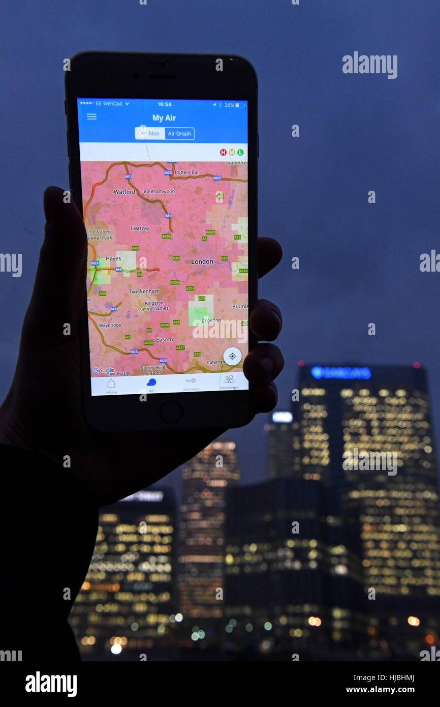 The CleanSpace app shows wide areas of the highest indicator of ...