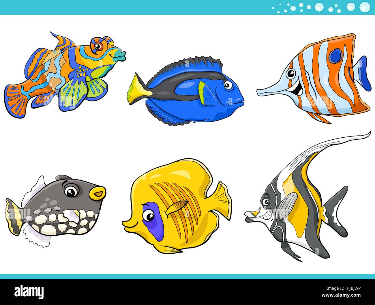 Cartoon Illustration of Tropical Fish Sea Life Animal Characters Set ...