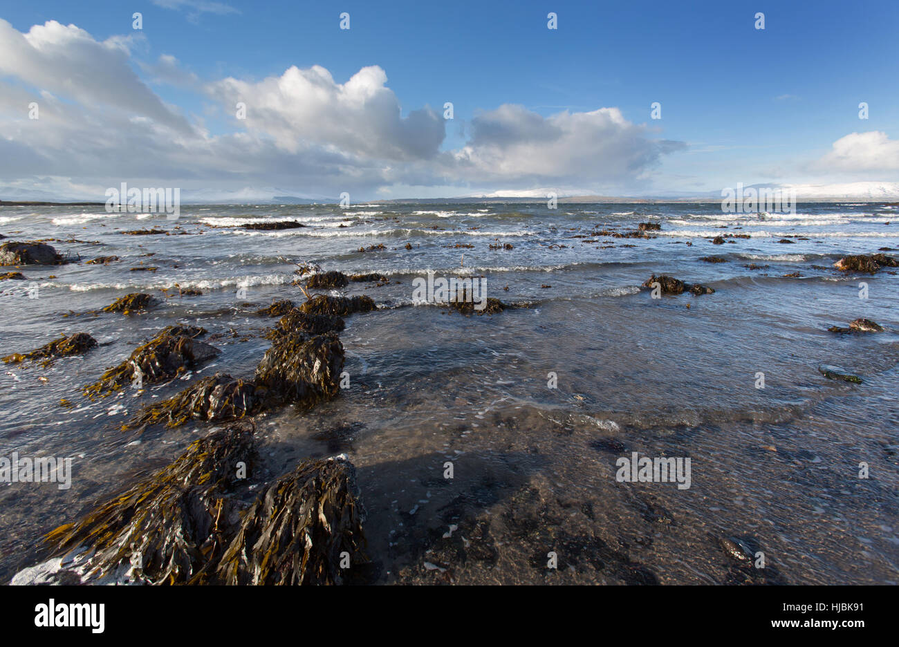 Town of Oban, Scotland. Picturesque view over the beach at Ganavan Bay ...