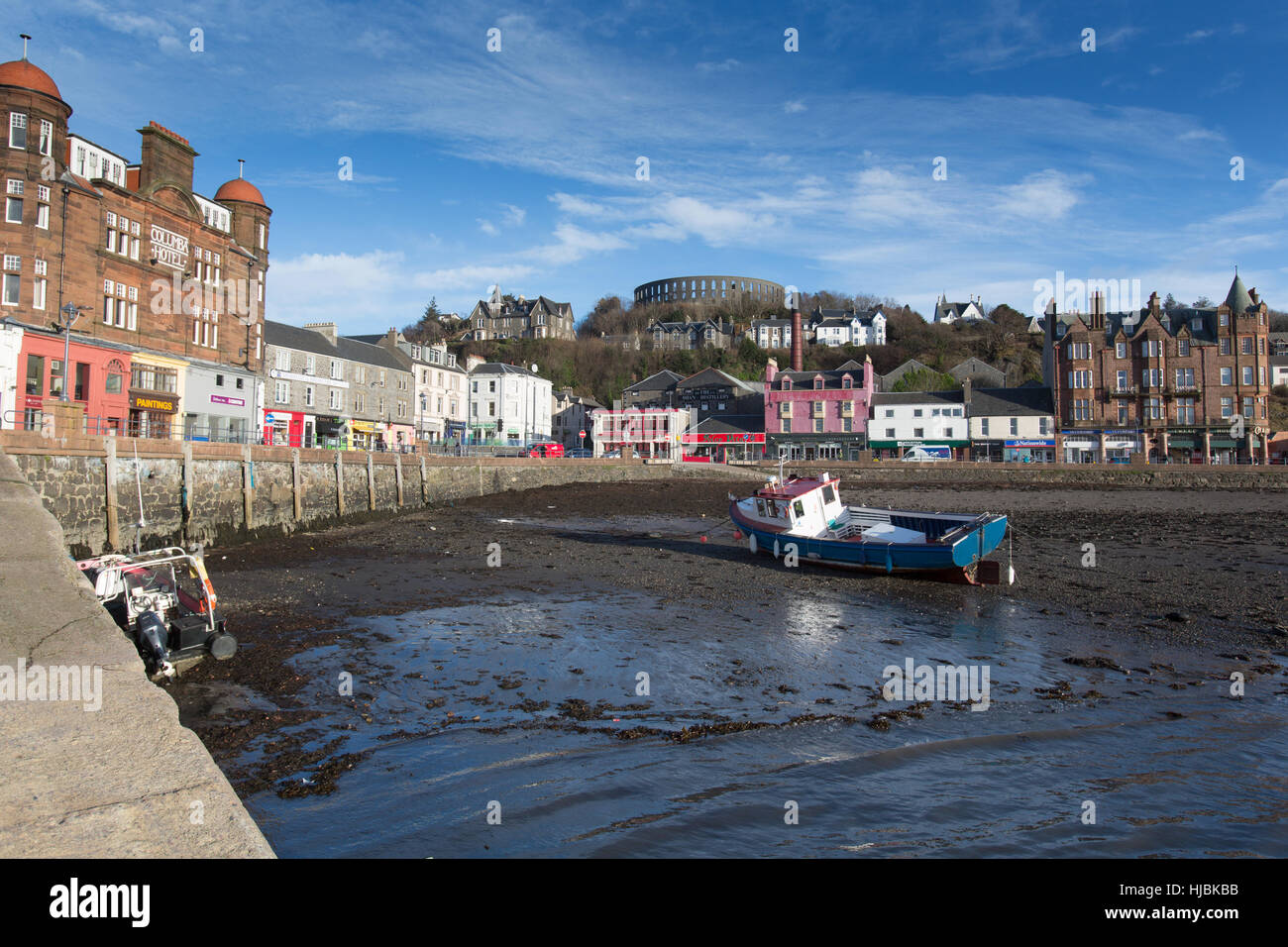 Town of Oban, Scotland. Picturesque view of Oban harbour with the ...