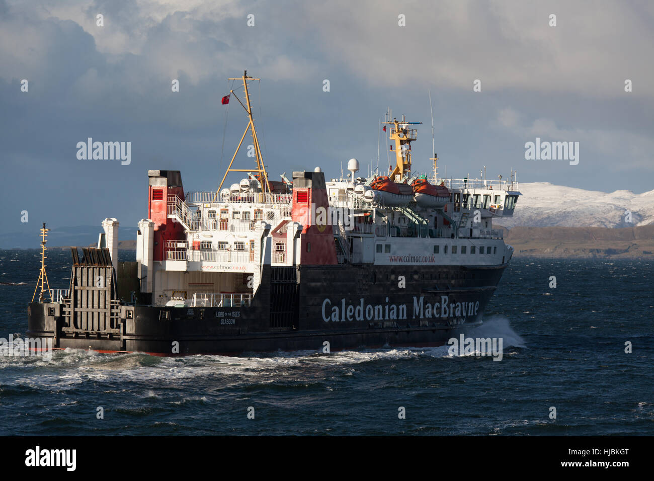 Town of Oban, Scotland. Picturesque view of a Cal Mac ferry on passage ...