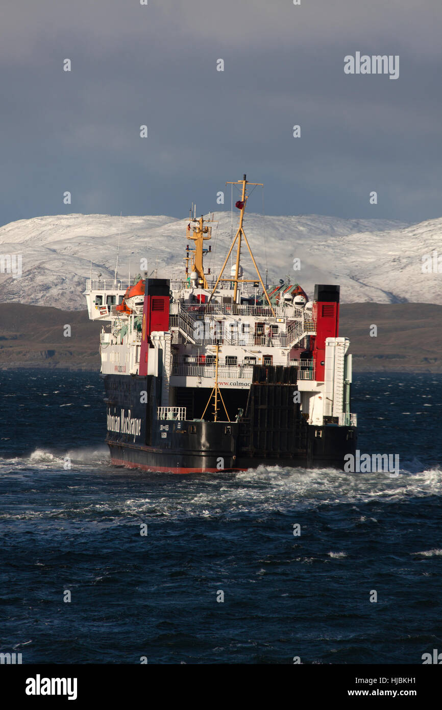 Town of Oban, Scotland. Picturesque view of a Cal Mac ferry on passage ...