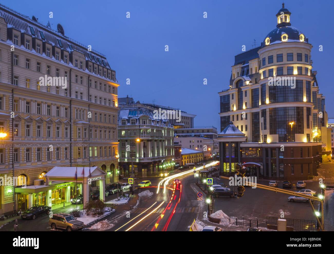 Russia, Moscow. Hotel Baltschug Kempinski Moscow and building of the ...