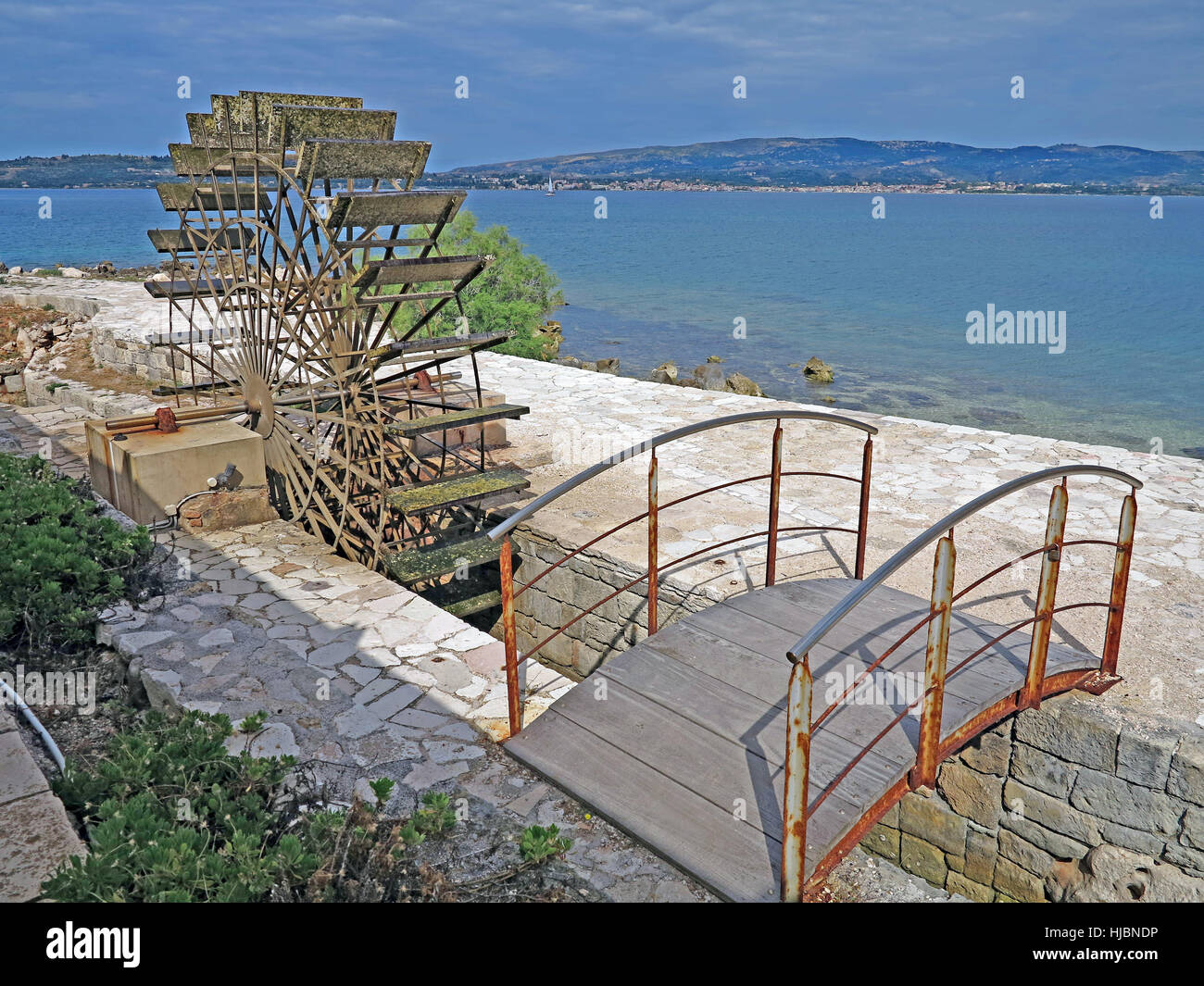 Katavothres, sea water mill and bridge, near Lassi at the entrance to ...