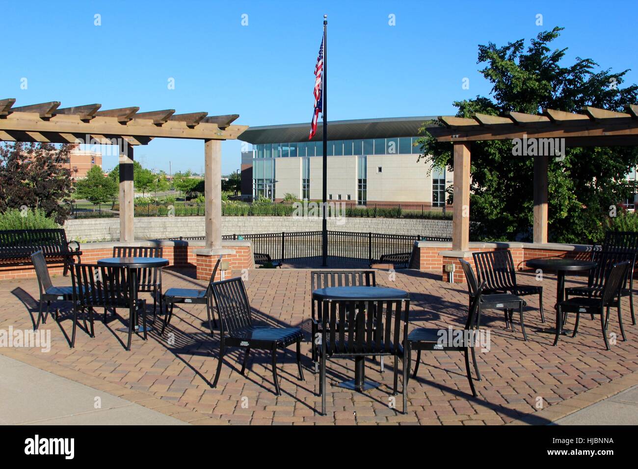 The seating area in the park Stock Photo - Alamy