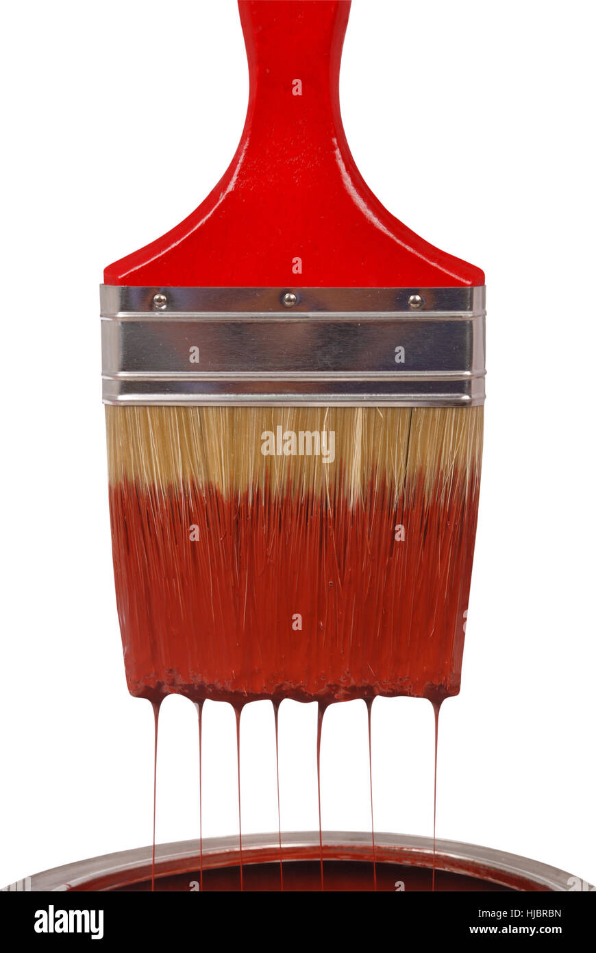 A paintbrush dripping with red paint isolated on white. Clipping path ...