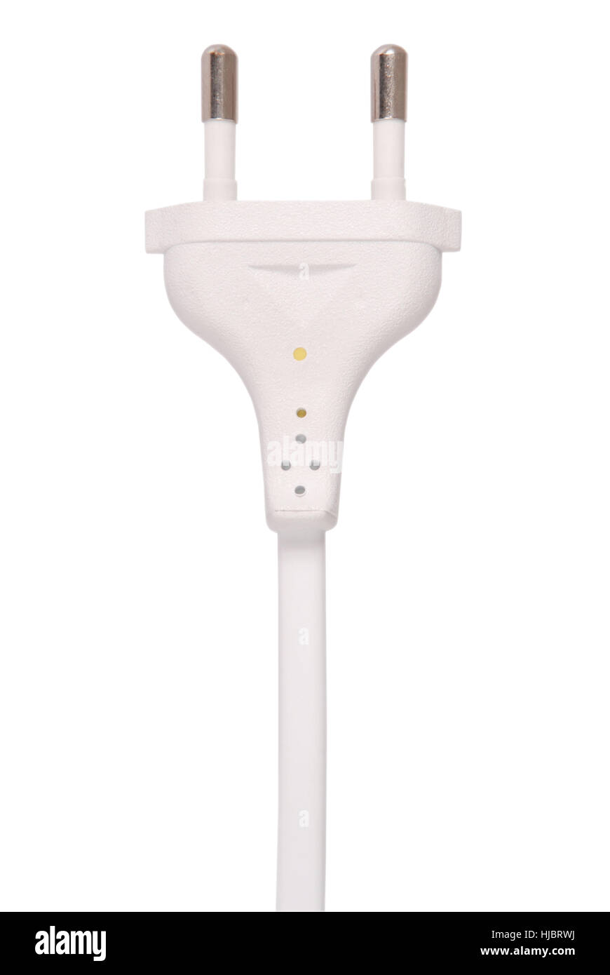 White electric power cable isolated on white. Clipping path included ...
