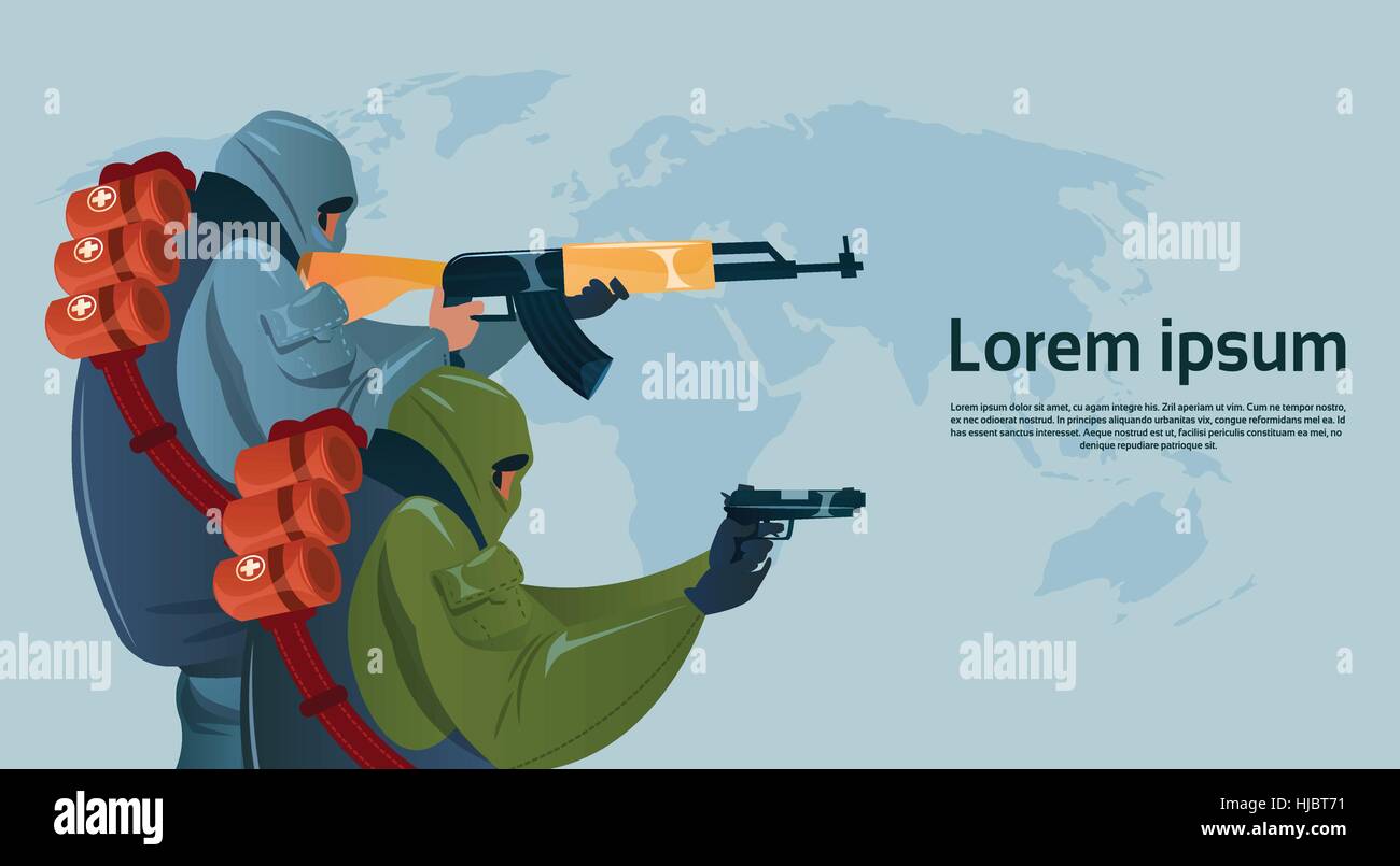 Terrorism Armed Terrorist Black Mask Hold Weapon Machine Gun Planning ...