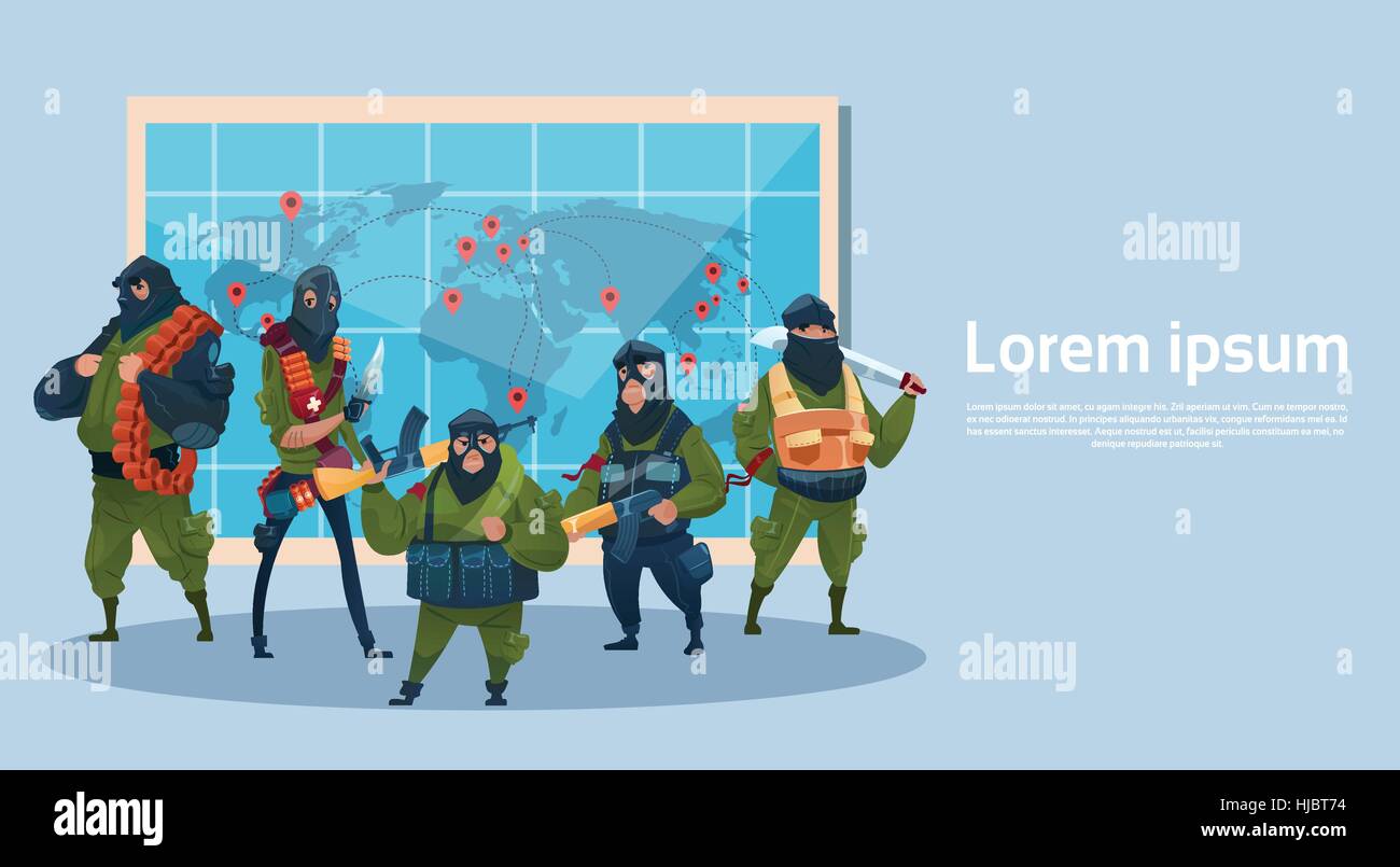 Terrorism Armed Terrorist Black Mask Hold Weapon Machine Gun Planning ...