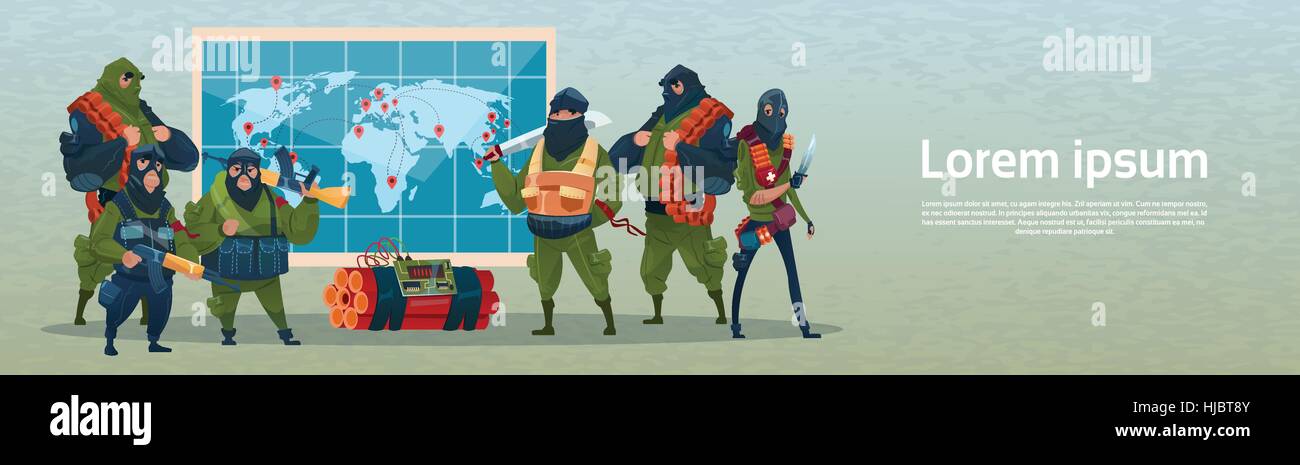 Terrorism Armed Terrorist Black Mask Hold Weapon Machine Gun Planning ...