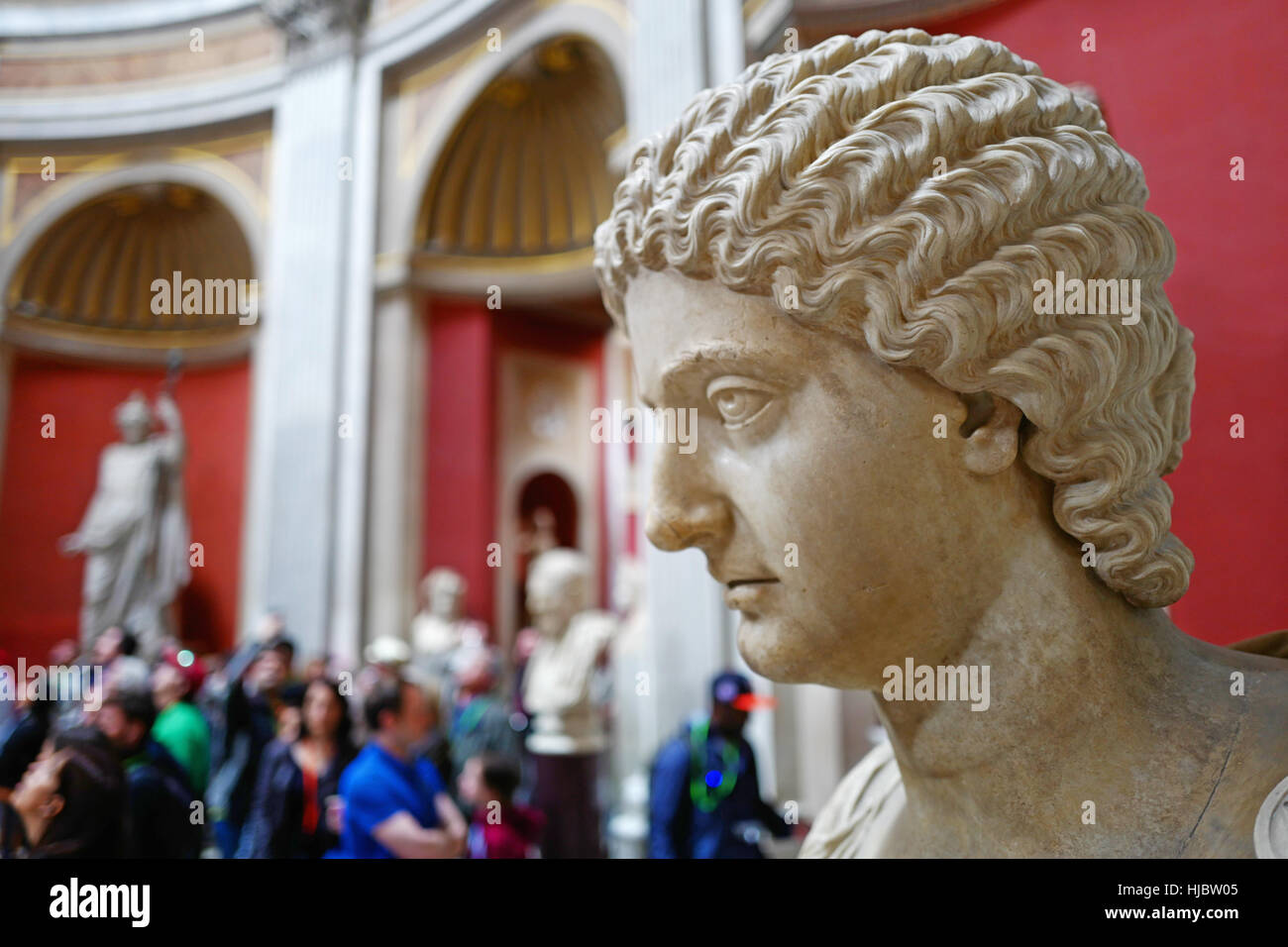 The round room in the Pio-Clementine Museum at the vatican. Bust of Julia Pia (domna), empress ...