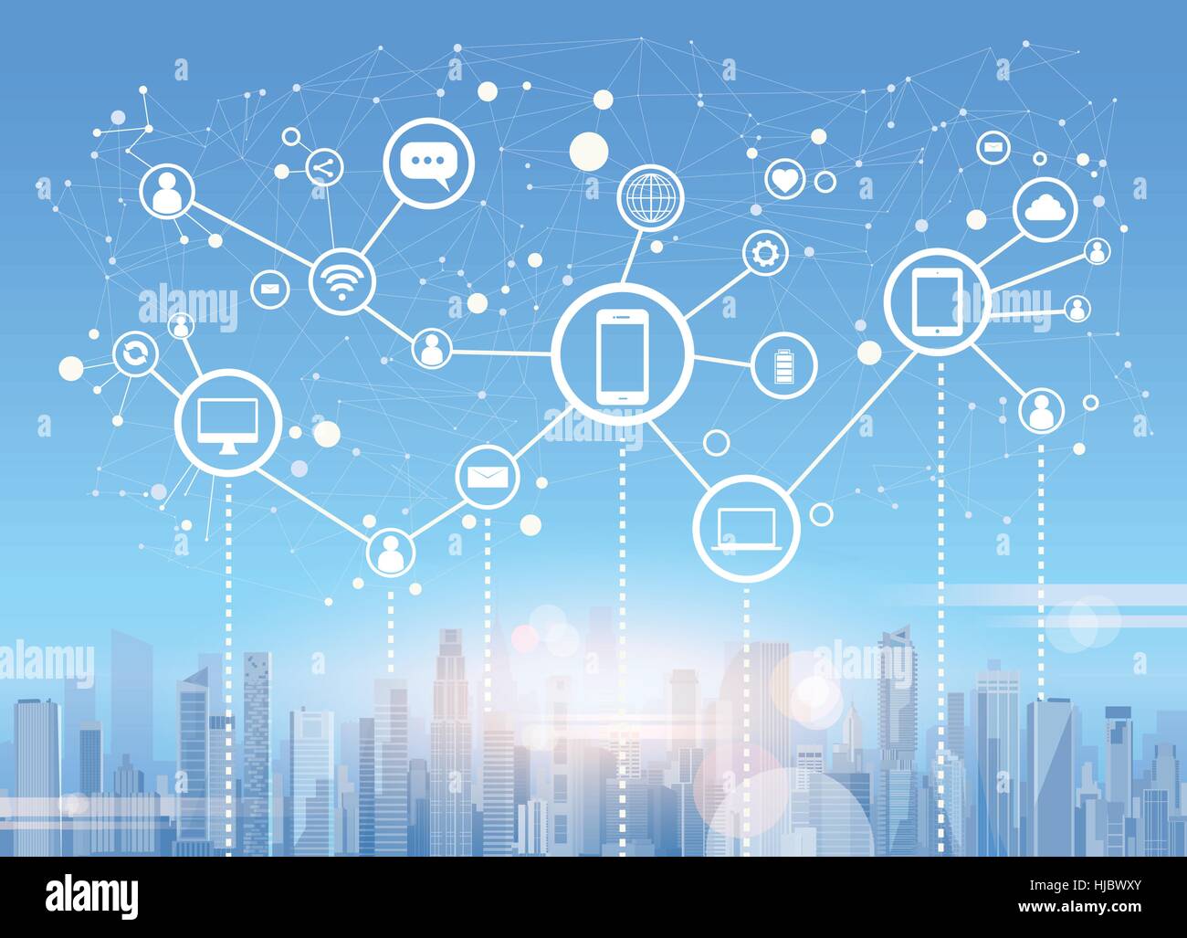 Social Media Communication Internet Network Connection City Skyscraper ...
