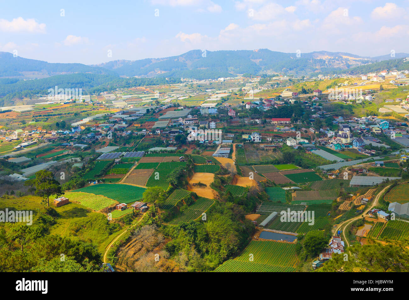 Beautiful view of Da Lat city (Dalat) on the blue sky background in ...