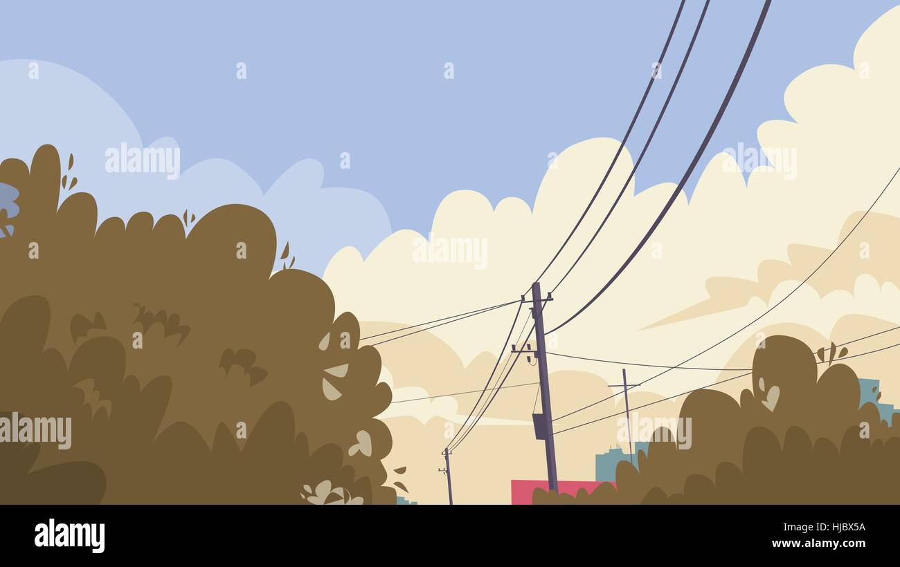 City Sky With Clouds Power Lines Banner Copy Space Stock Vector Image ...