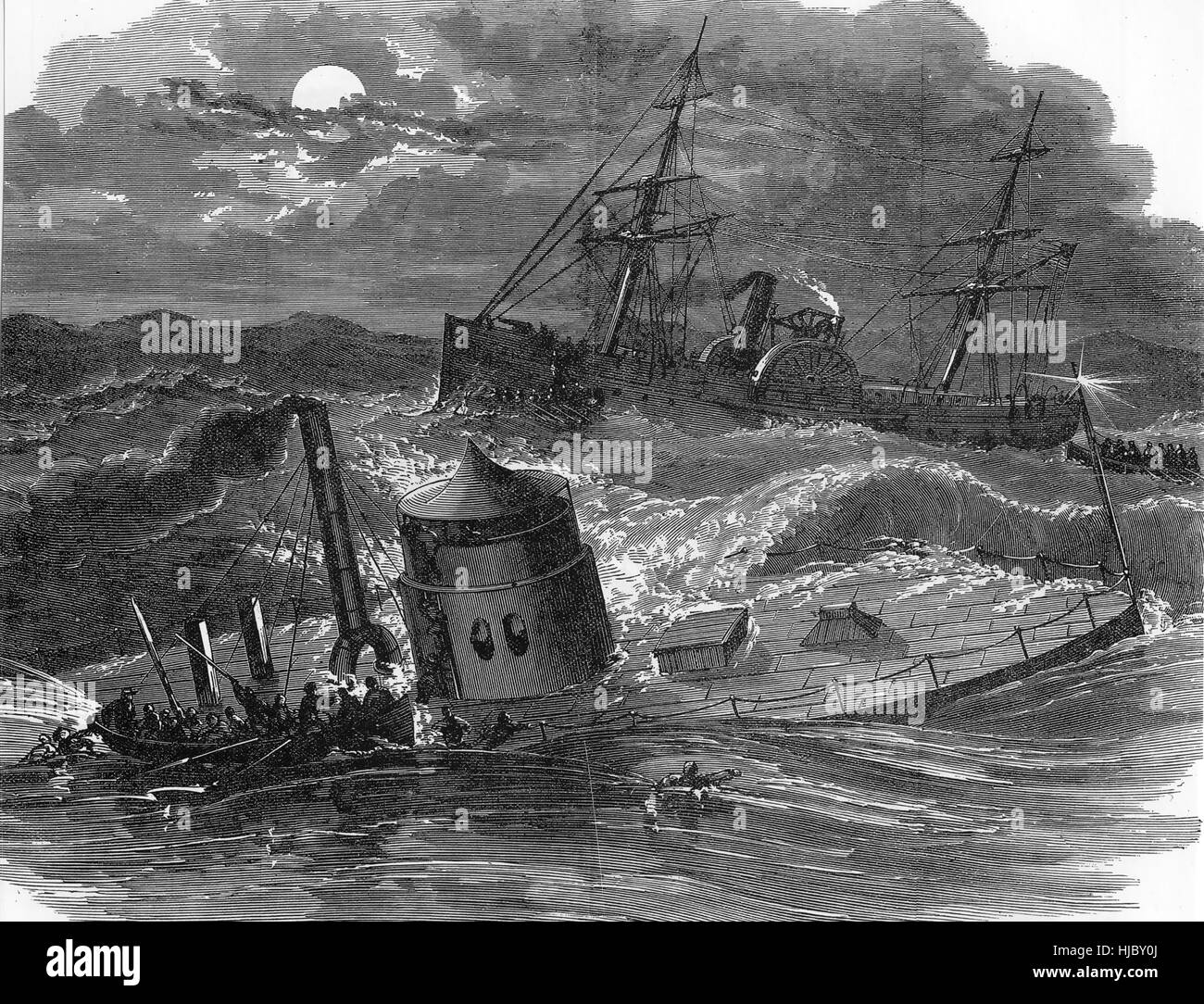 USS MONITOR sinking during a heavy storm off Cape Hatteras with the ...