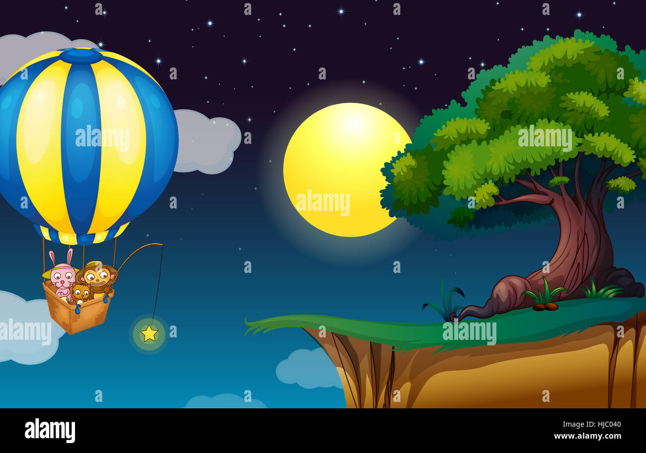 art, tree, animal, mammal, night, nighttime, animals, monkey, moon, hot ...