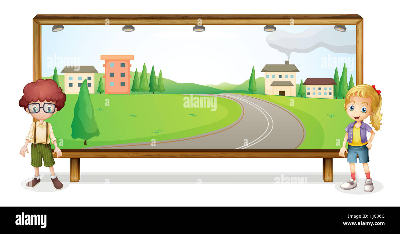 illustration of kids and board on white background Stock Photo - Alamy