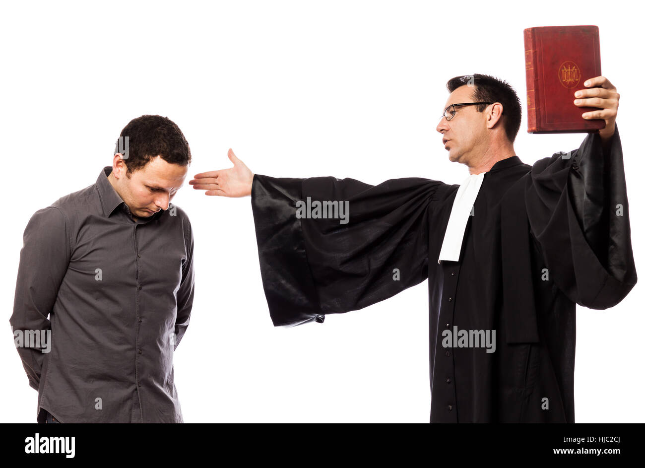 one caucasian lawyer man in studio isolated on white background Stock ...