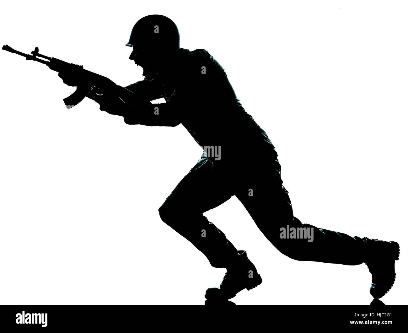 one caucasian army soldier man attacking on studio isolated on white ...