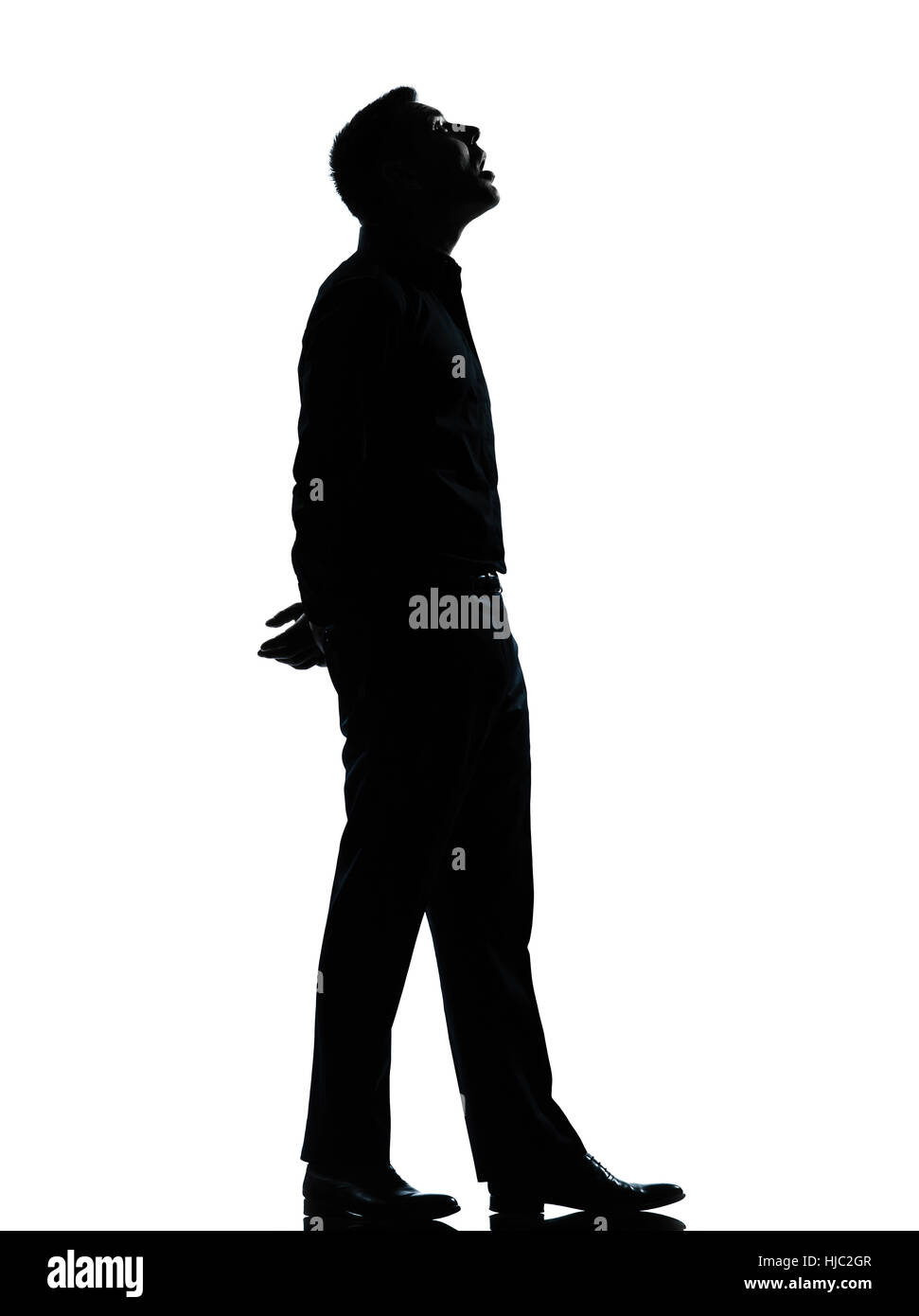 one caucasian business man looking up mouth open silhouette Full length ...