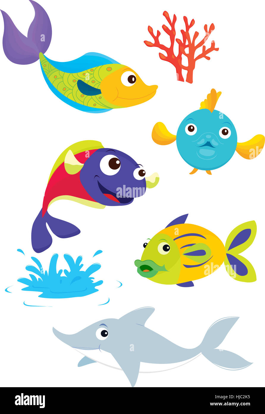 blue, object, isolated, space, graphic, green, five, fish, dolphin ...