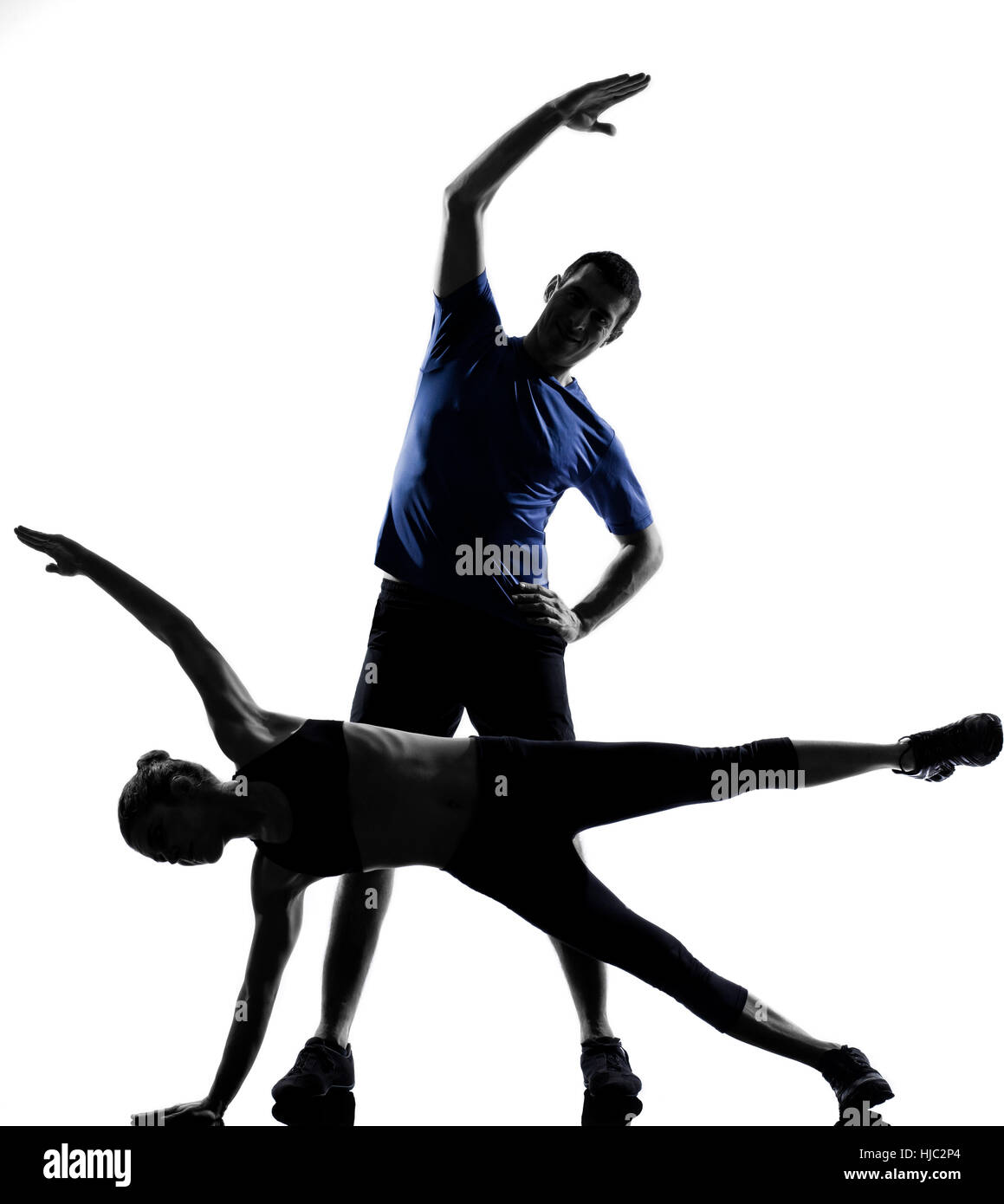 couple woman man exercising workout fitness aerobics posture in ...
