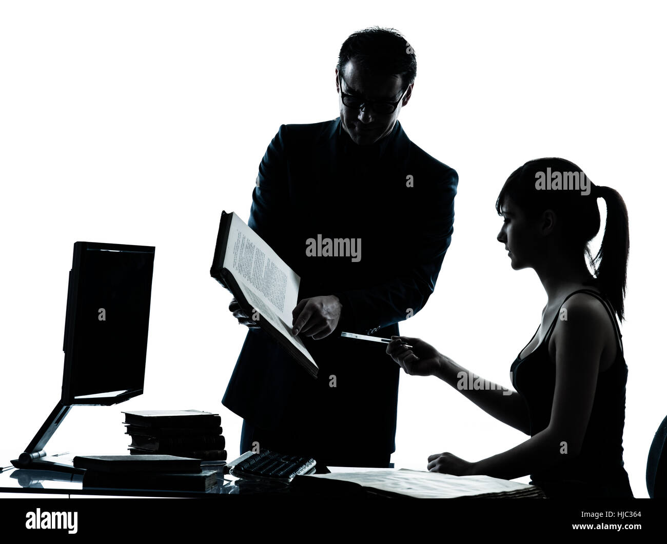 one man father professor and student teenager girl helping for homework ...