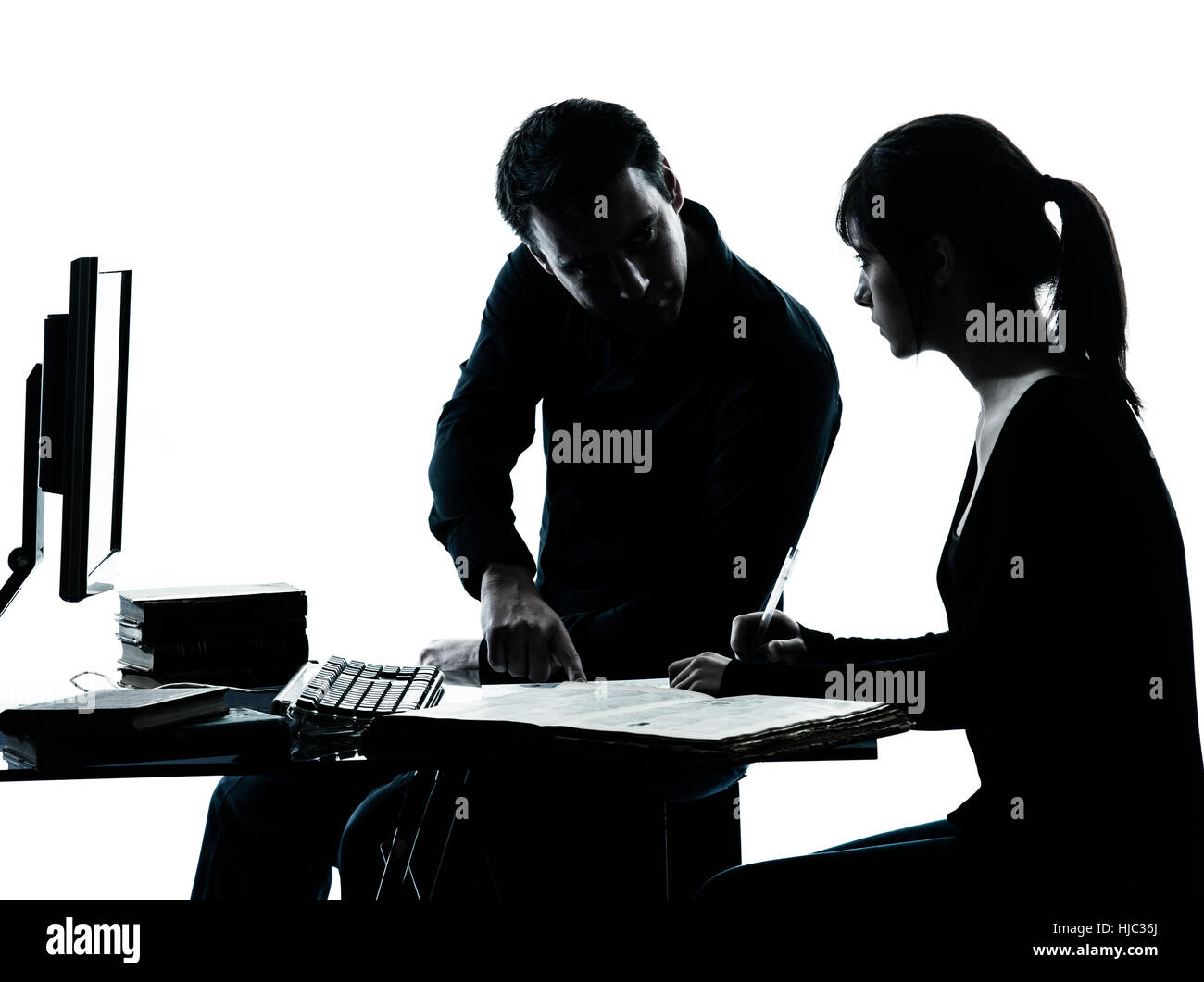 one man father professor and student teenager girl helping for homework ...