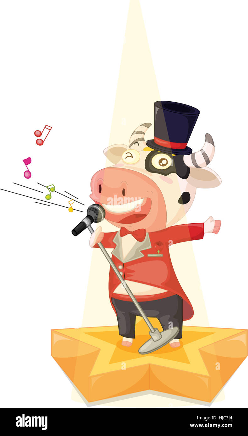 illustration of a singing cow on white Stock Photo - Alamy