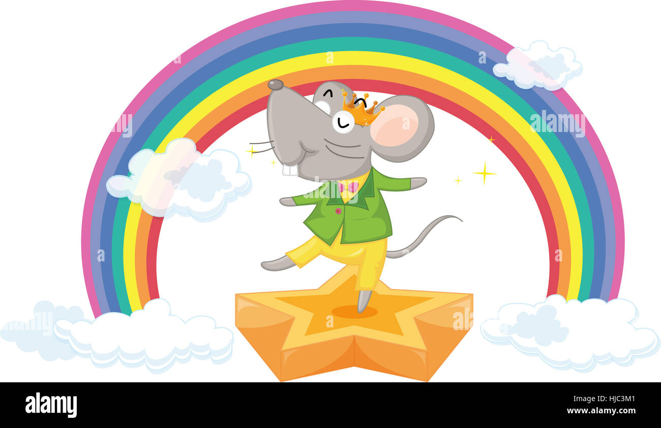 Illustration of dancing mouse on the background of rainbow Stock Photo ...