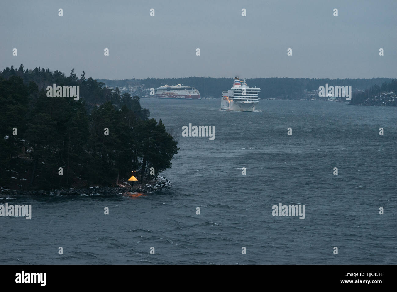 STOCKHOLM, SWEDEN - JAN 11, 2017: Tallink and Viking Line cruise ...