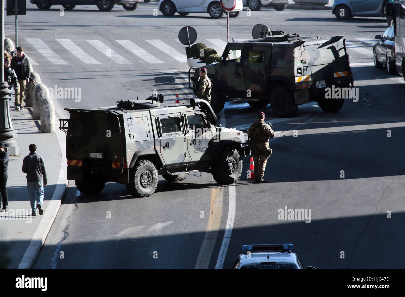 Security and new anti-terrorism measures at the Colosseum in Rome ...