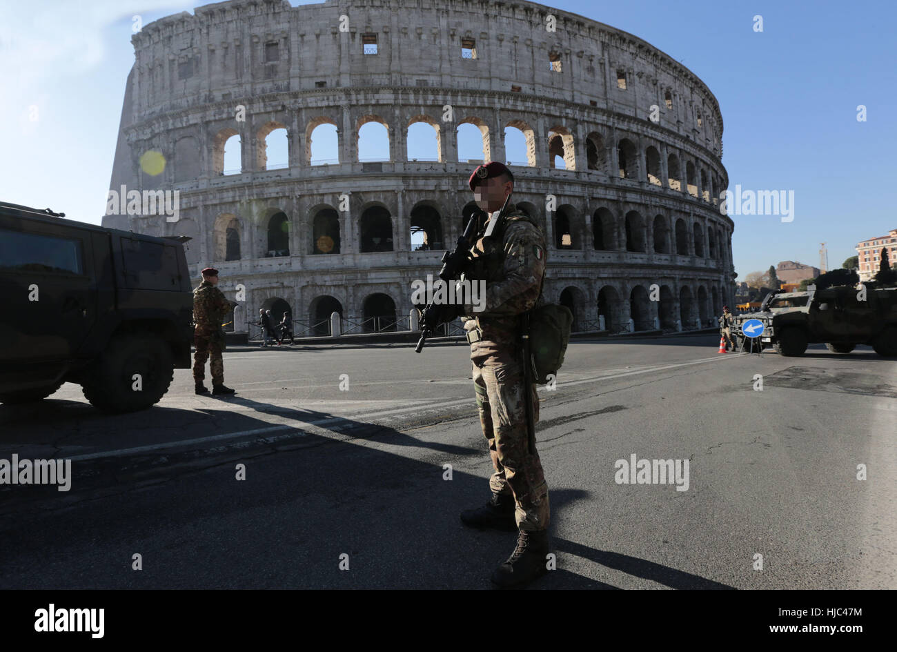 Security and new anti-terrorism measures at the Colosseum in Rome ...