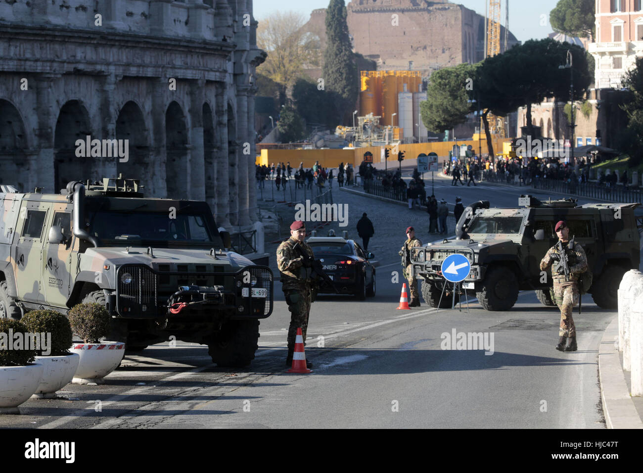 Security and new anti-terrorism measures at the Colosseum in Rome ...