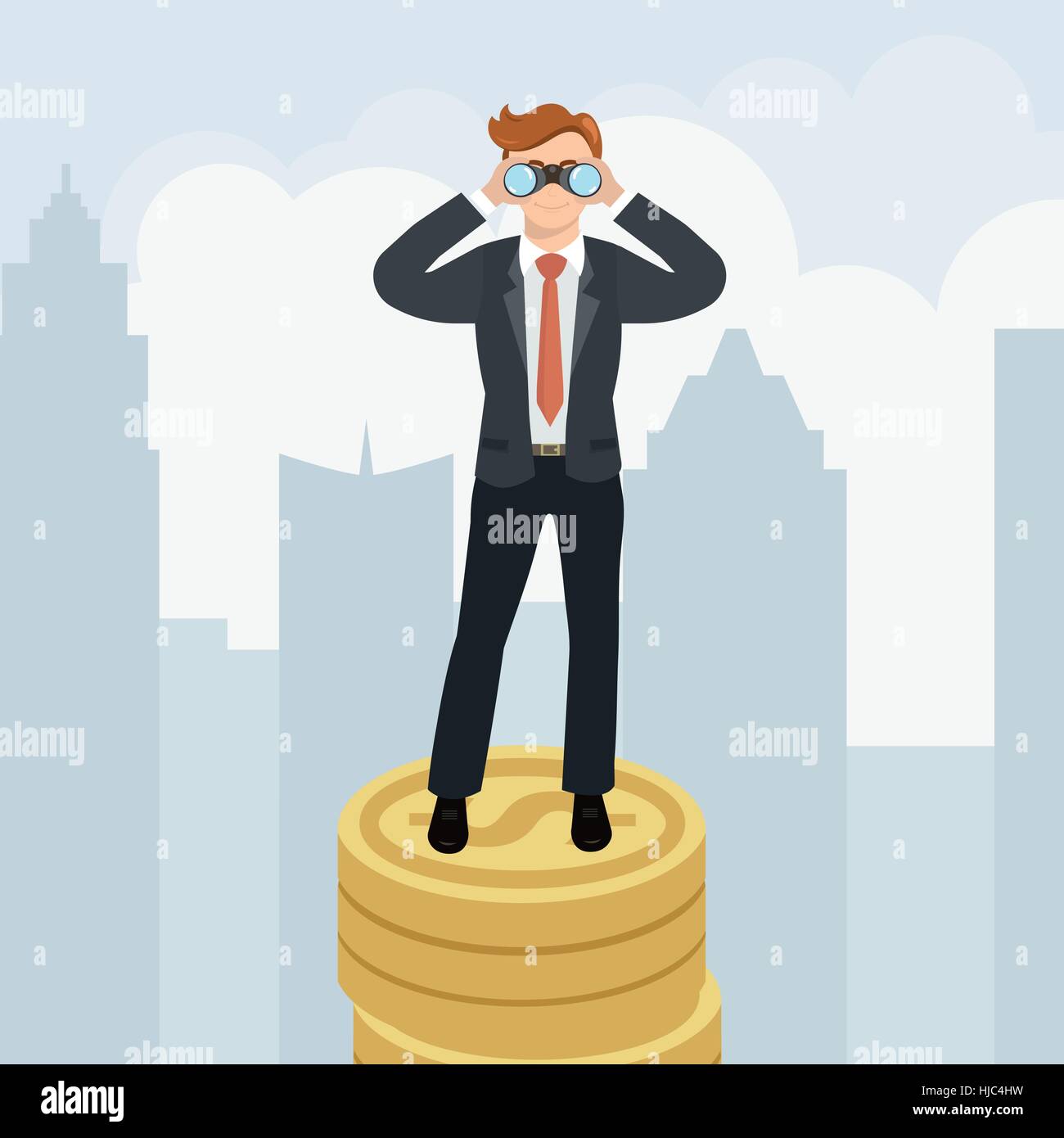 Businessman with binoculars standing on money Stock Vector Image & Art ...