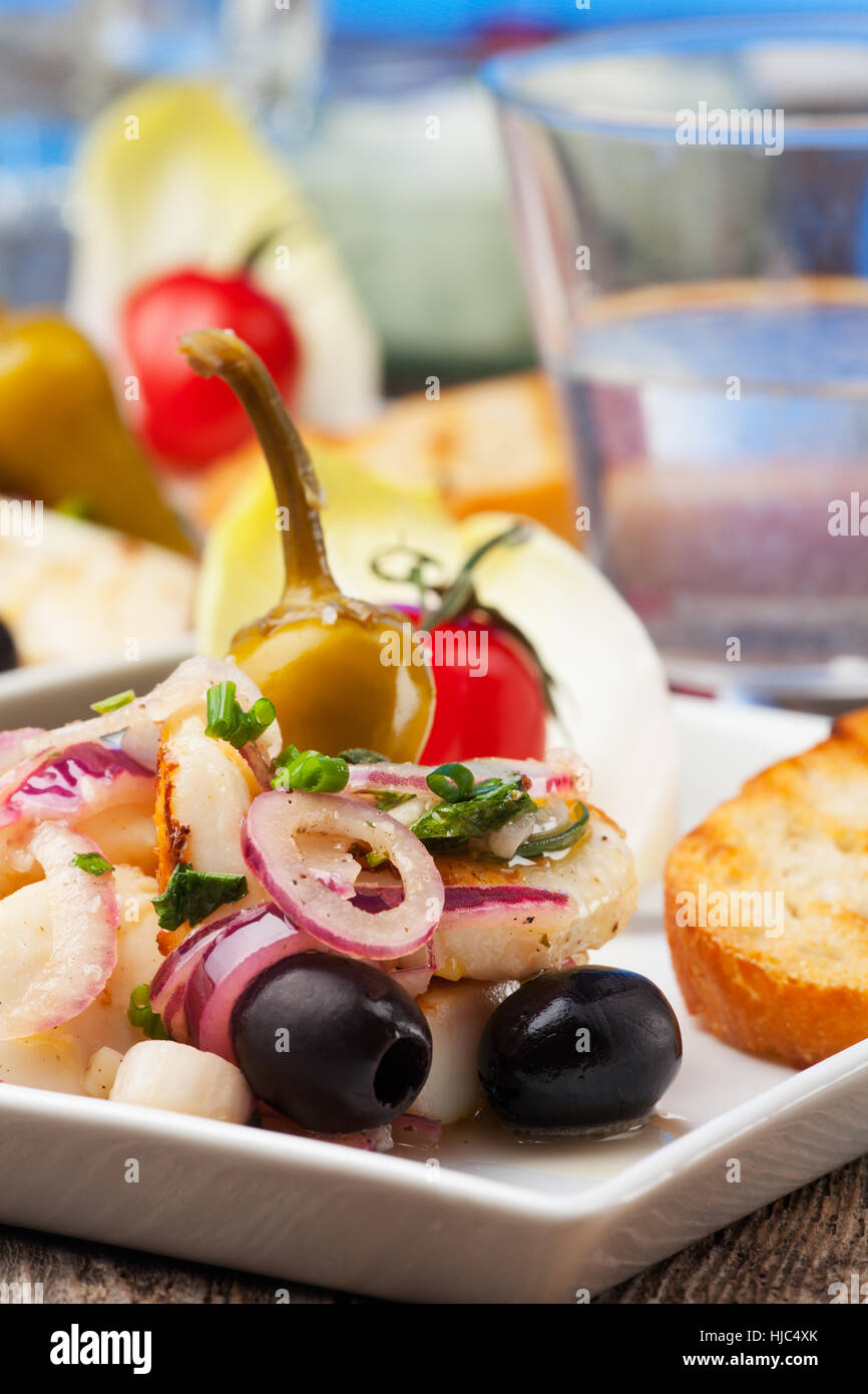greek, olive, octopus, grilled, squid, salad, shine, shines, bright ...