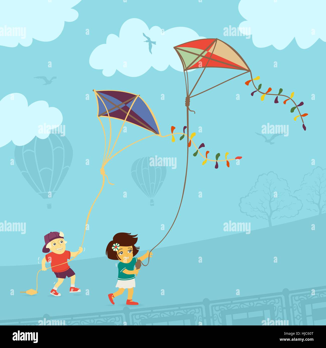 Children Playing Kite Stock Vector Image & Art - Alamy