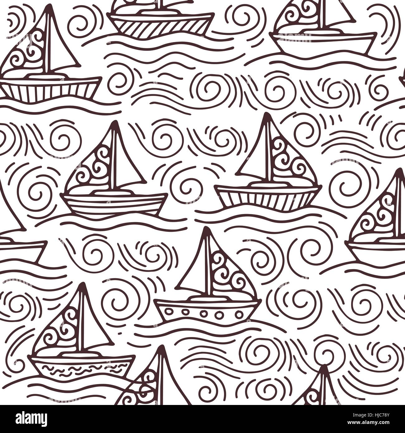 Inspiring seamless pattern with ships and the sea waves Stock Vector ...