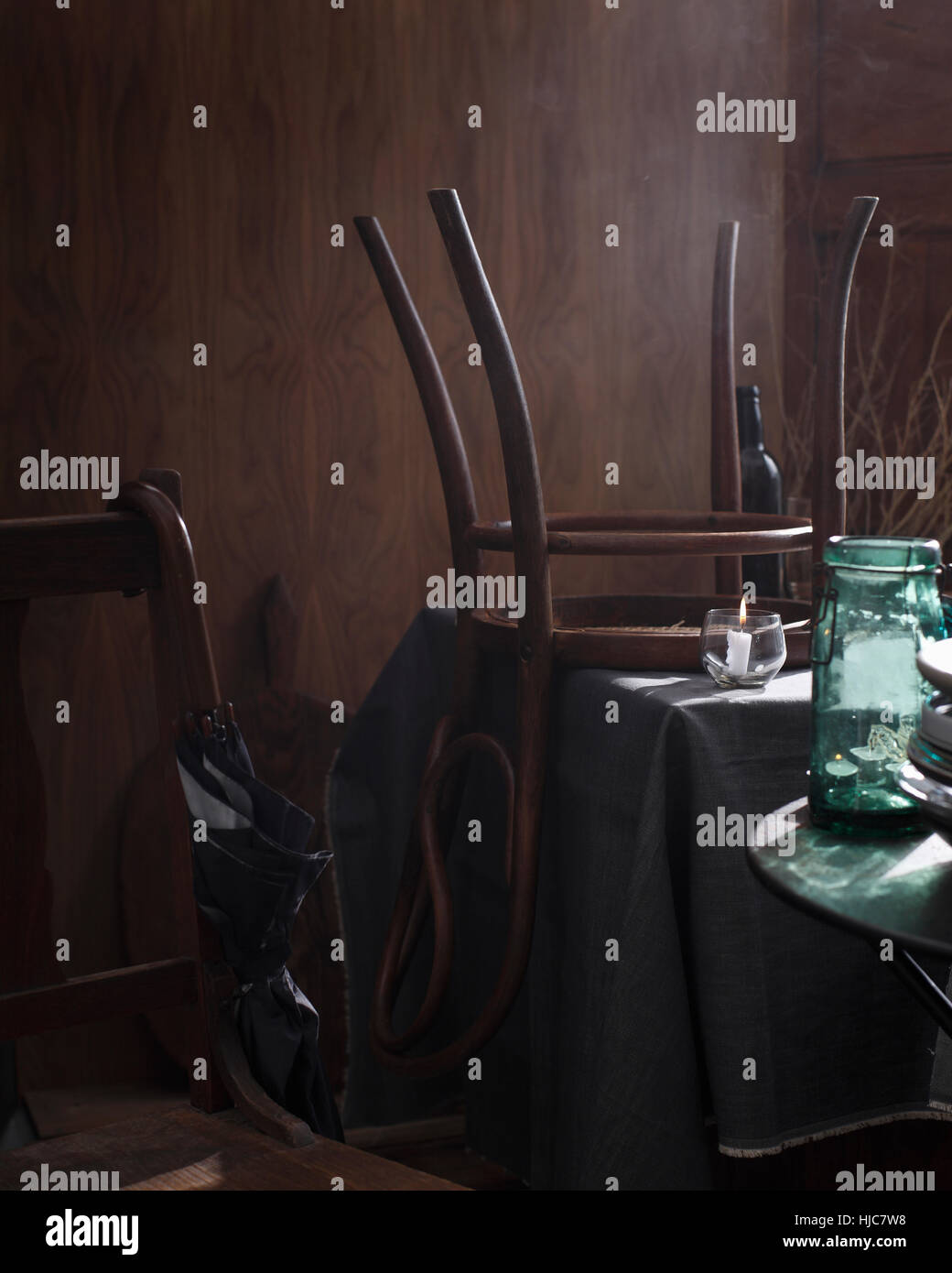 Upside down chairs on table hi-res stock photography and images - Alamy