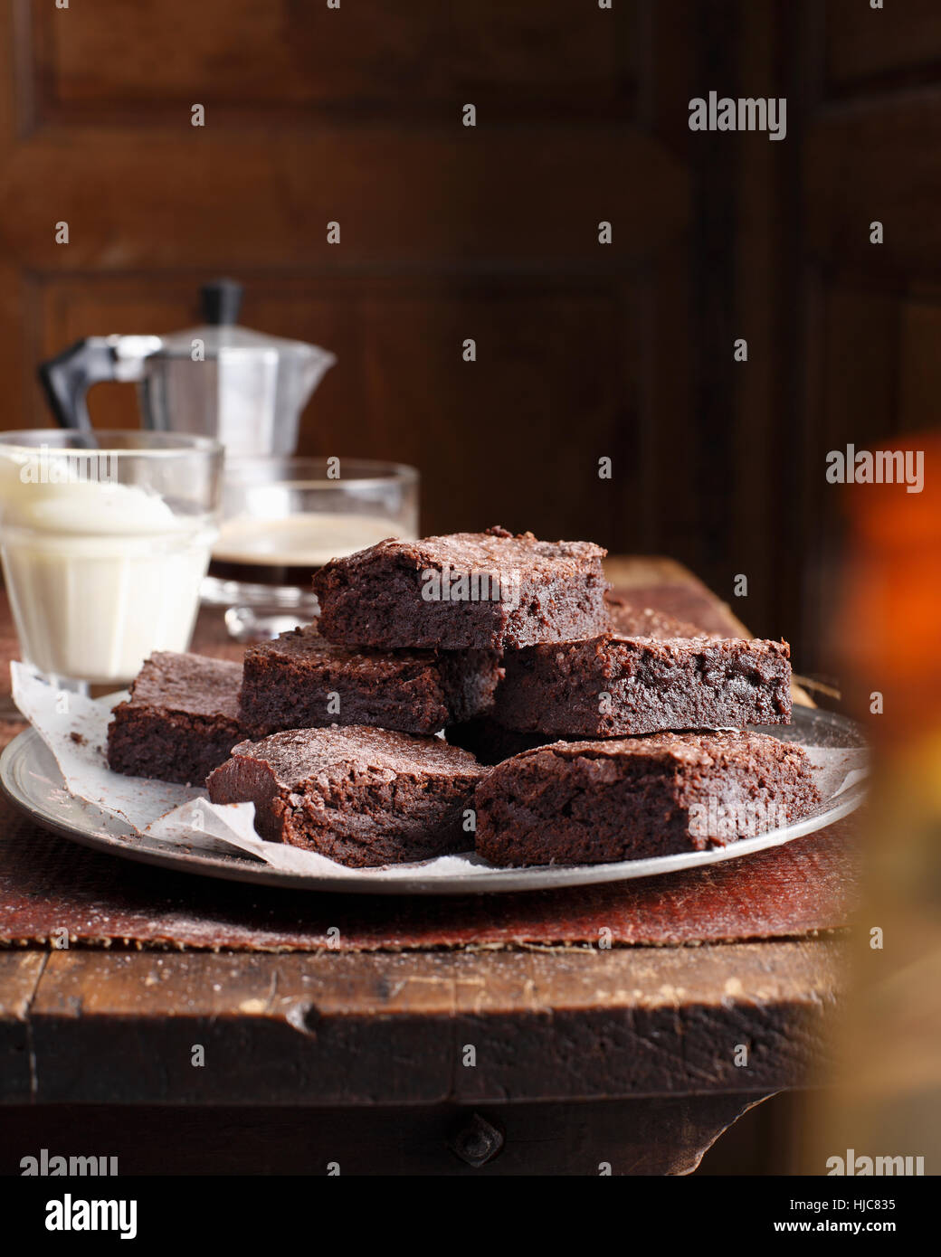 Stack of chocolate brownies on plate Stock Photo - Alamy