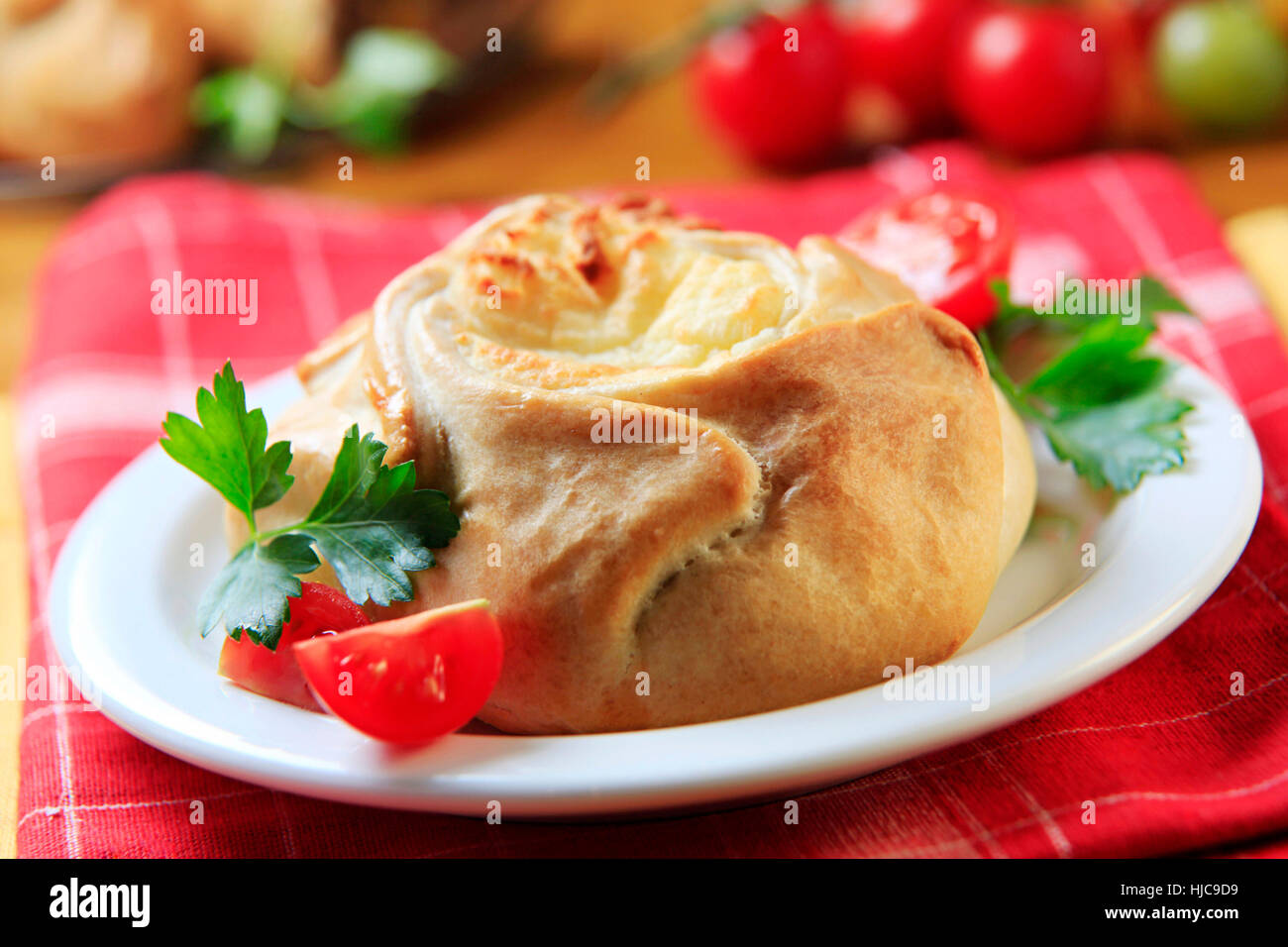 Vegetarian pasty with savory filling - closeup Stock Photo - Alamy