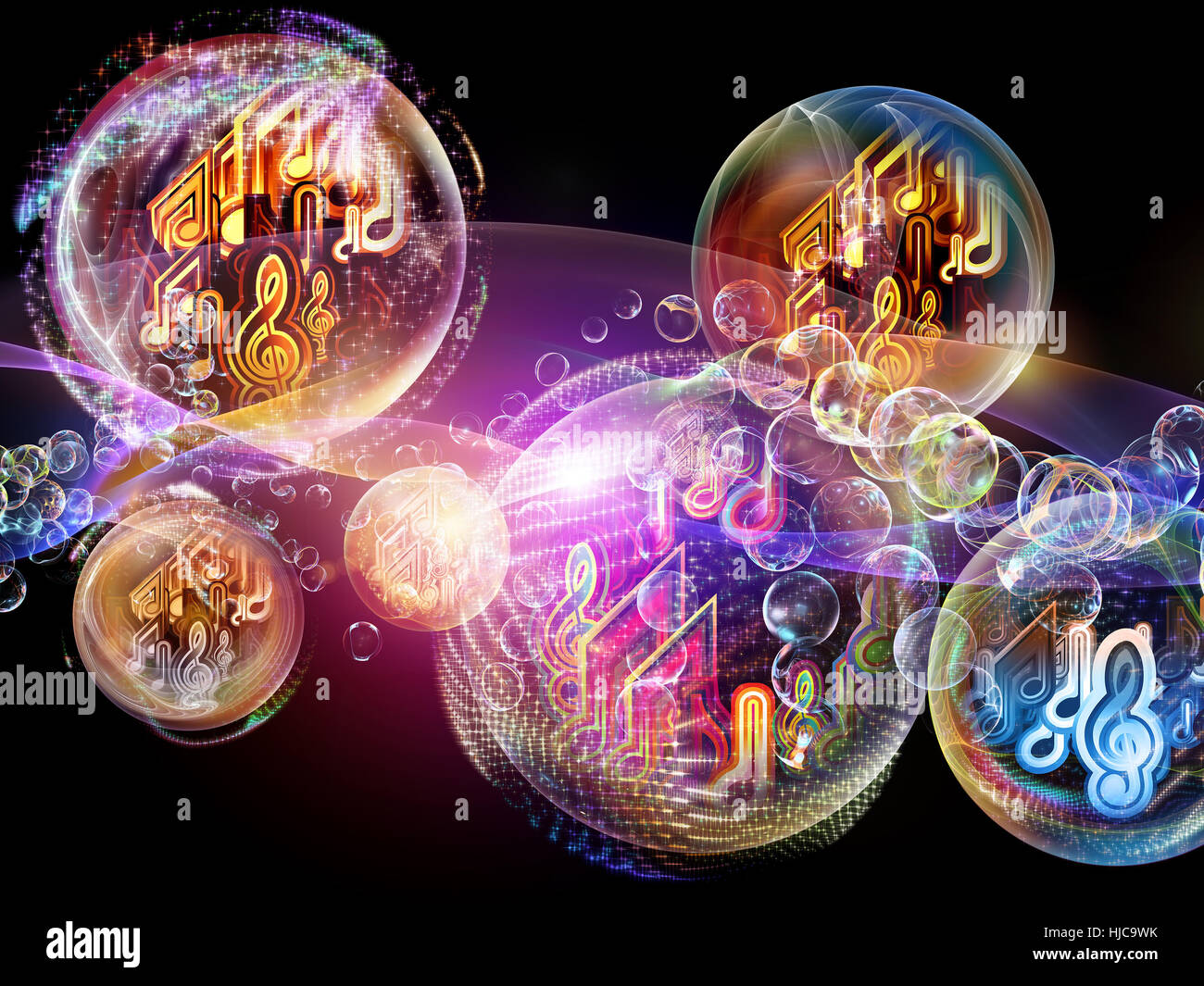 Bubble Symphony series. Background design of musical notes, fractal ...